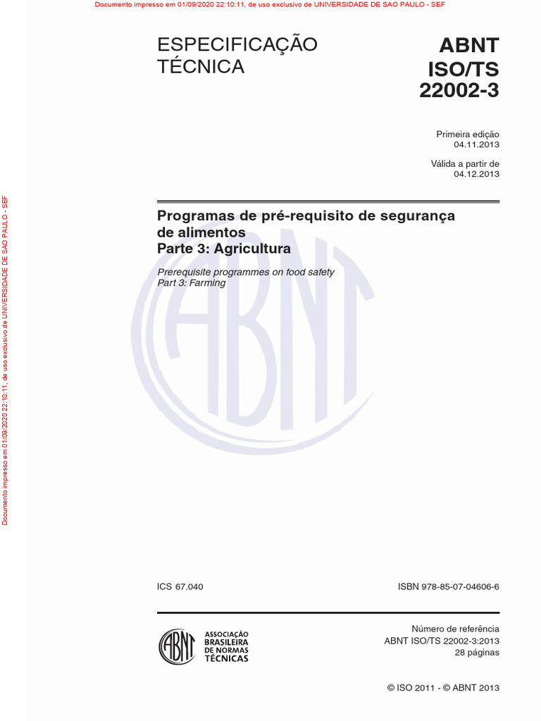 ISO 22002 TS 22002-3 de 11.2013 - Programas de Pré-Requisito de ...