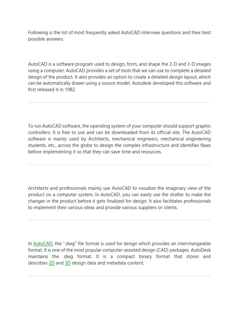 Autocad Interview Questions | PDF | Computer Aided Design | Auto Cad