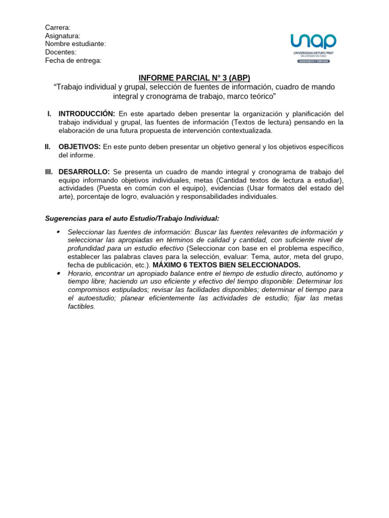 Formato Informe Parcial N°3 Abp | PDF | Planificación | Ciencia cognitiva