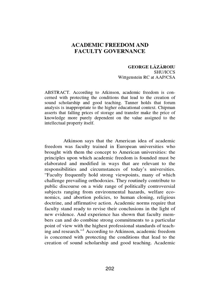 Academic Freedom And Faculty Governance Pdf Academic Freedom