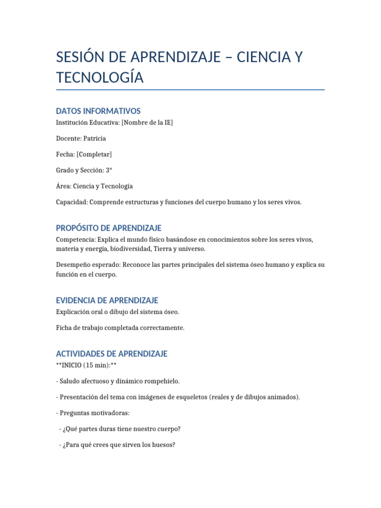 Sesion Sistema Oseo Tercer Grado Pdf
