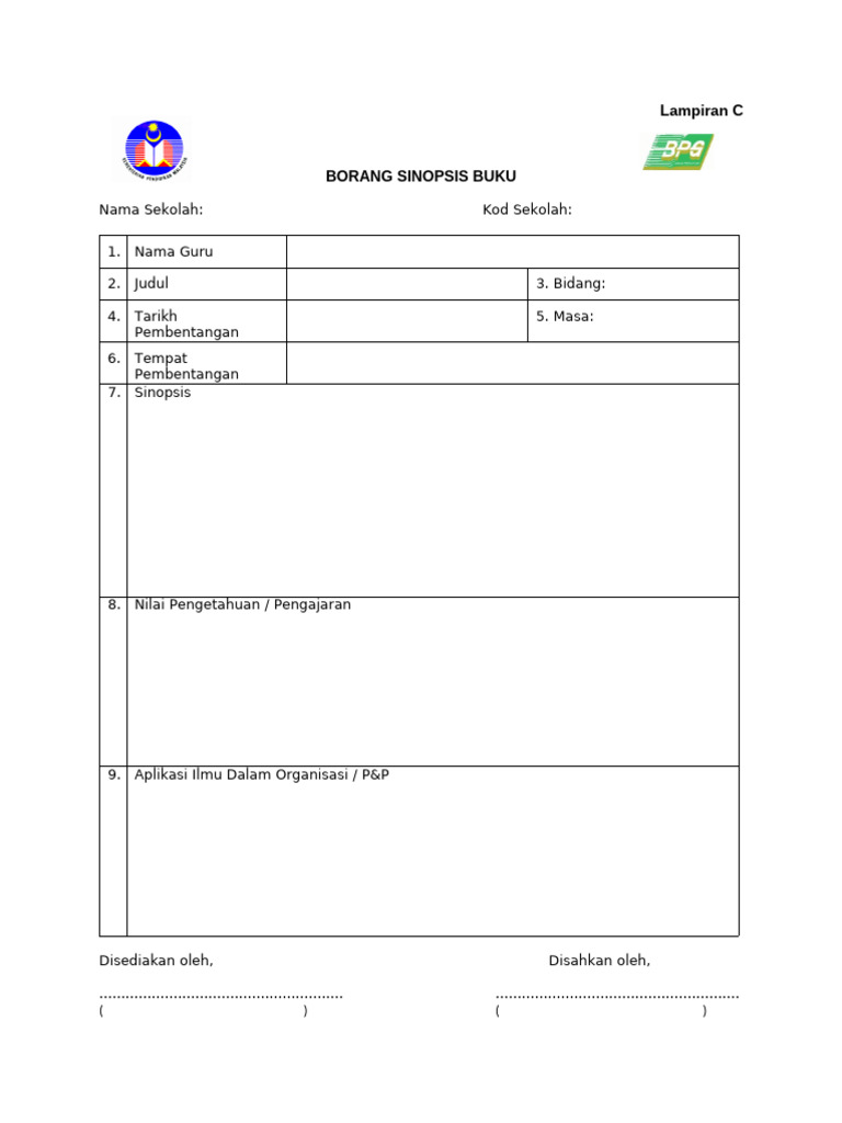 Borang Sinopsis Buku SPLKPM | PDF