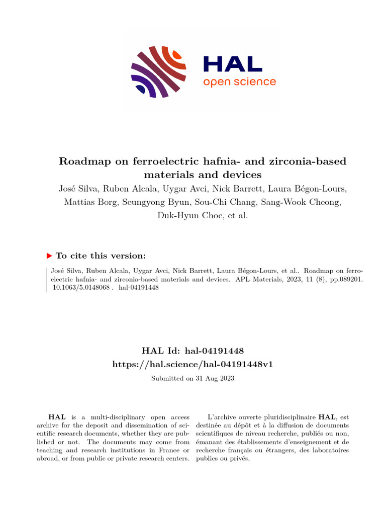 Roadmap On Ferroelectric Hafnia and Zirconia-Based Materials and Devices Accepted Manuscript ...