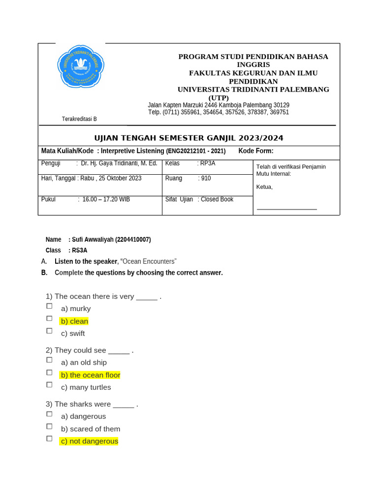 Uts Interpretative Listening | PDF | Swimming | Fish