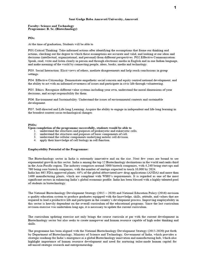BSC Biotechnology Syllabus | PDF | Cell (Biology) | Carbohydrates