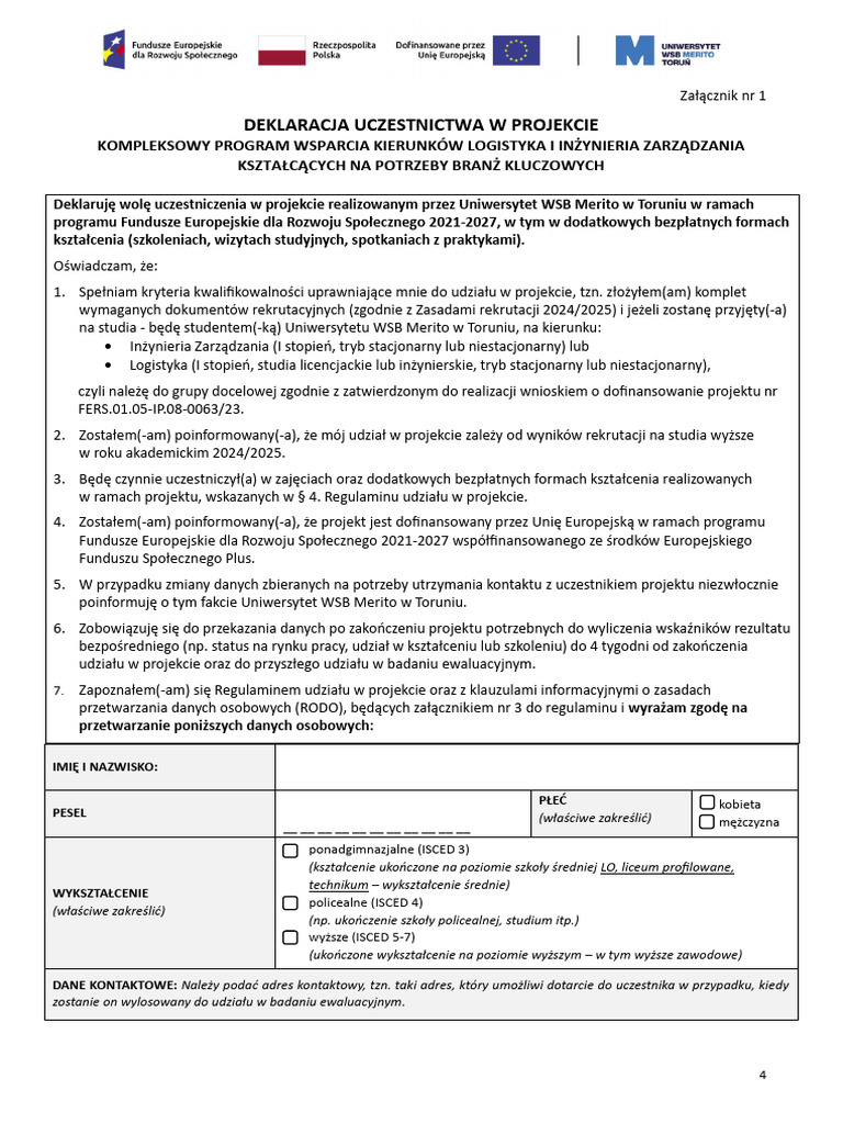 Deklaracja EFS | PDF