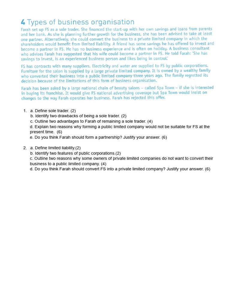 Types of Business Organization - Case Study | PDF