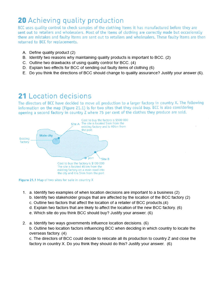 Case Study - Achieving Quality Production and Location Decisions | PDF