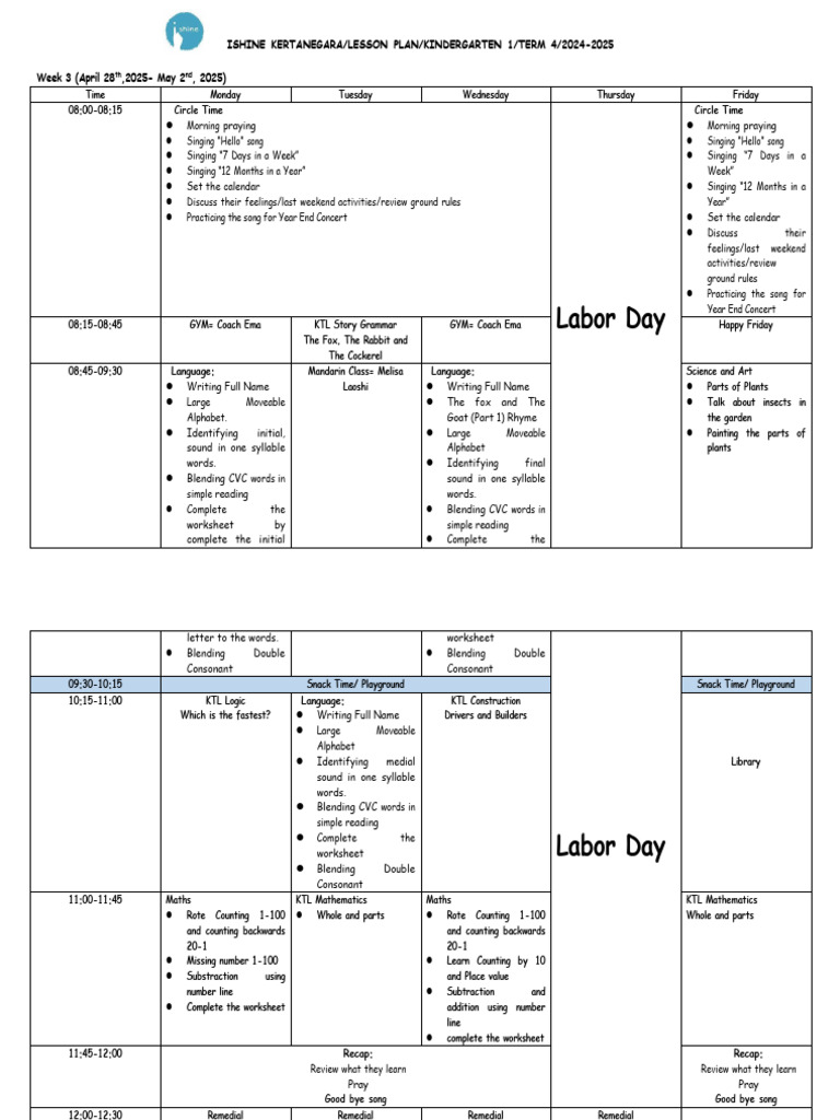 Kindergarten Lesson Plan Week 3 2025 | PDF | Languages | Foreign ...