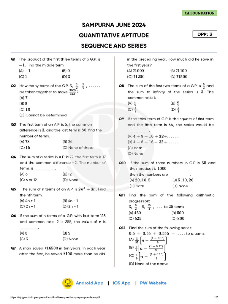 Sequence and Series _ DPP 03 | PDF | Mathematical Concepts | Mathematical Analysis