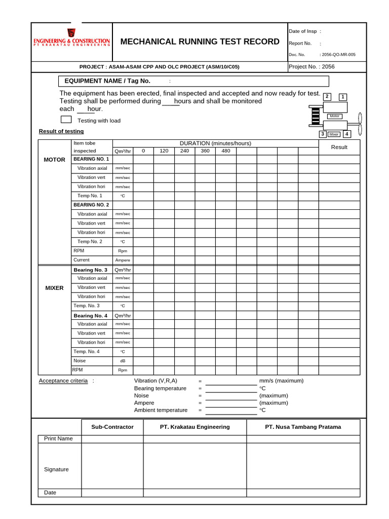Form - 2056-QO-MR-005 Mechanical Running Test Pump Record | PDF ...