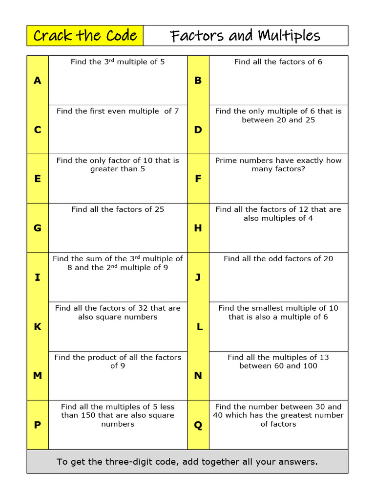 Factors and Multiples Crack The Code | PDF