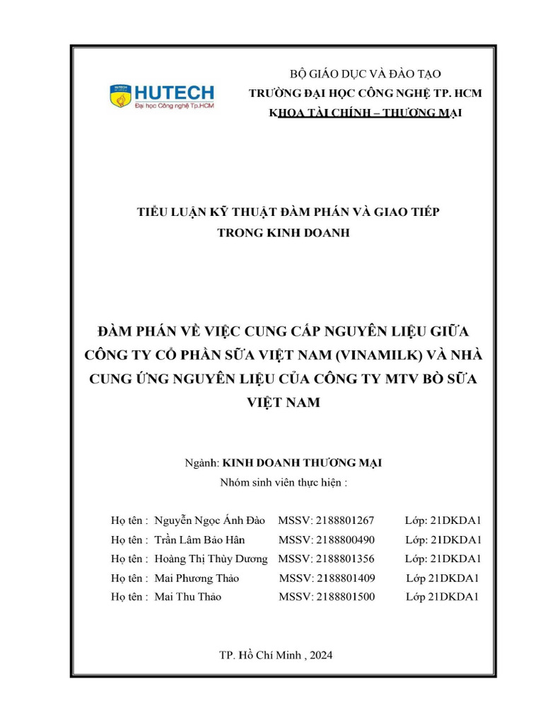 Tiểu luận Đàm phán về viêc cung ứng nguyên liêu giữa Cống ty Cố̉ phần ...