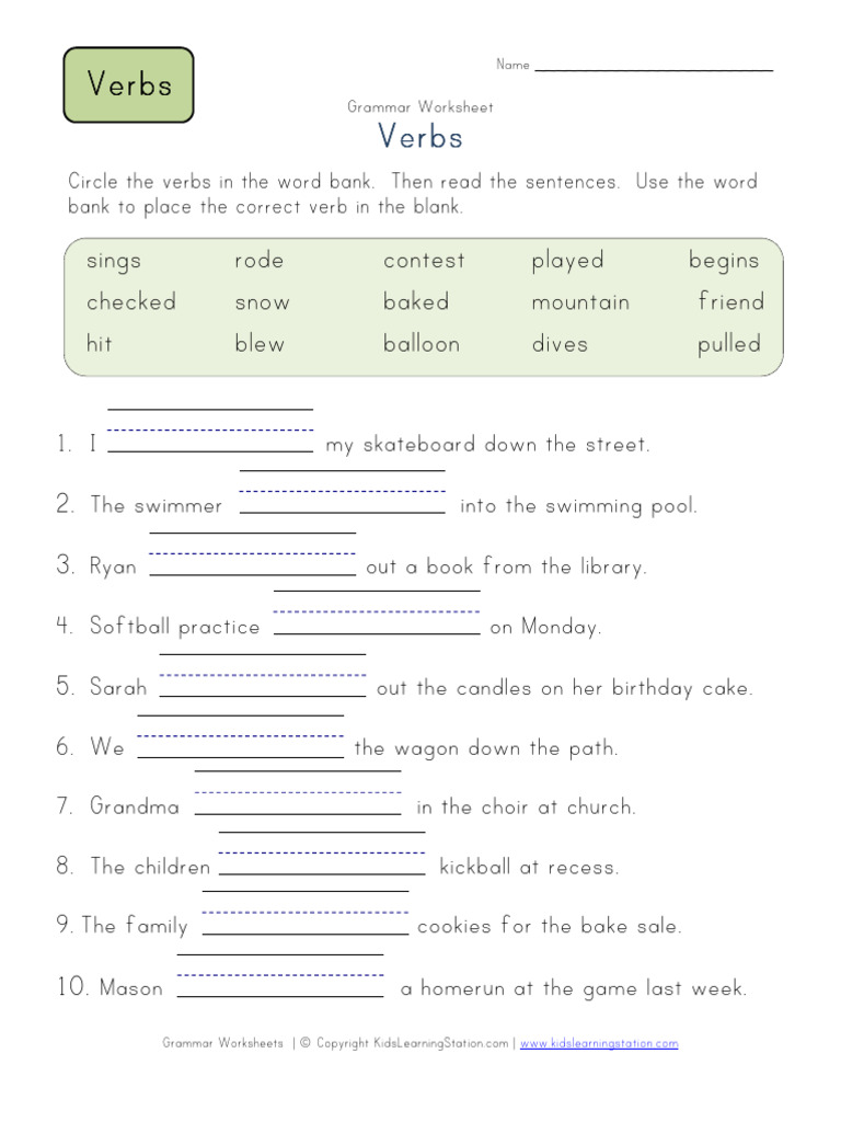 Second Grade Verb Worksheet Blanks2 | PDF