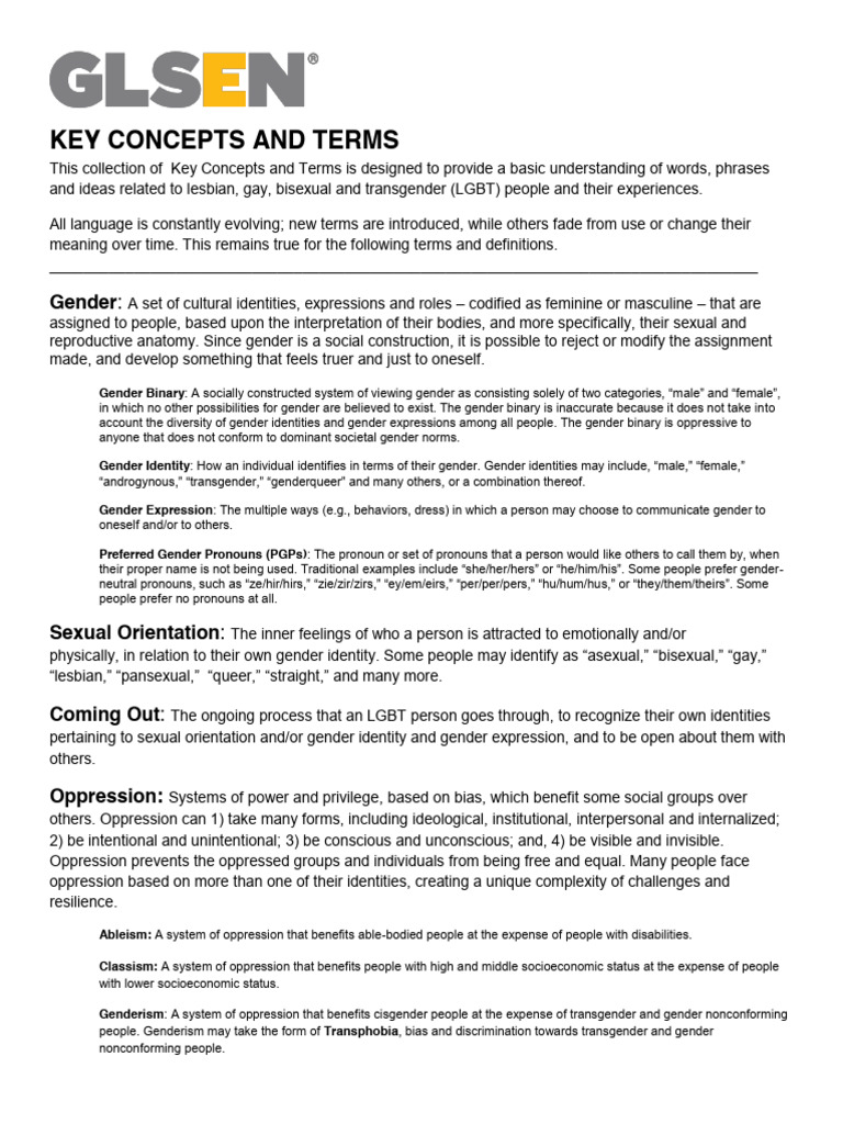 GLSEN Terms and Concepts Thematic | PDF | Human Sexuality | Gender