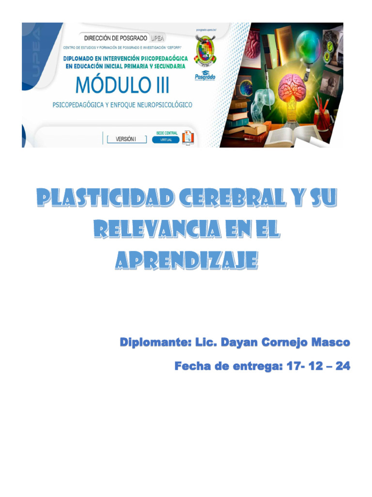 Plasticidad Cerebral y Su Relevancia en El Aprendizaje - Dayan Cornejo | PDF
