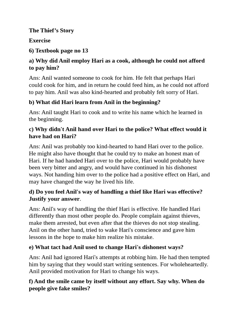 The Thief's Story Exercise | PDF