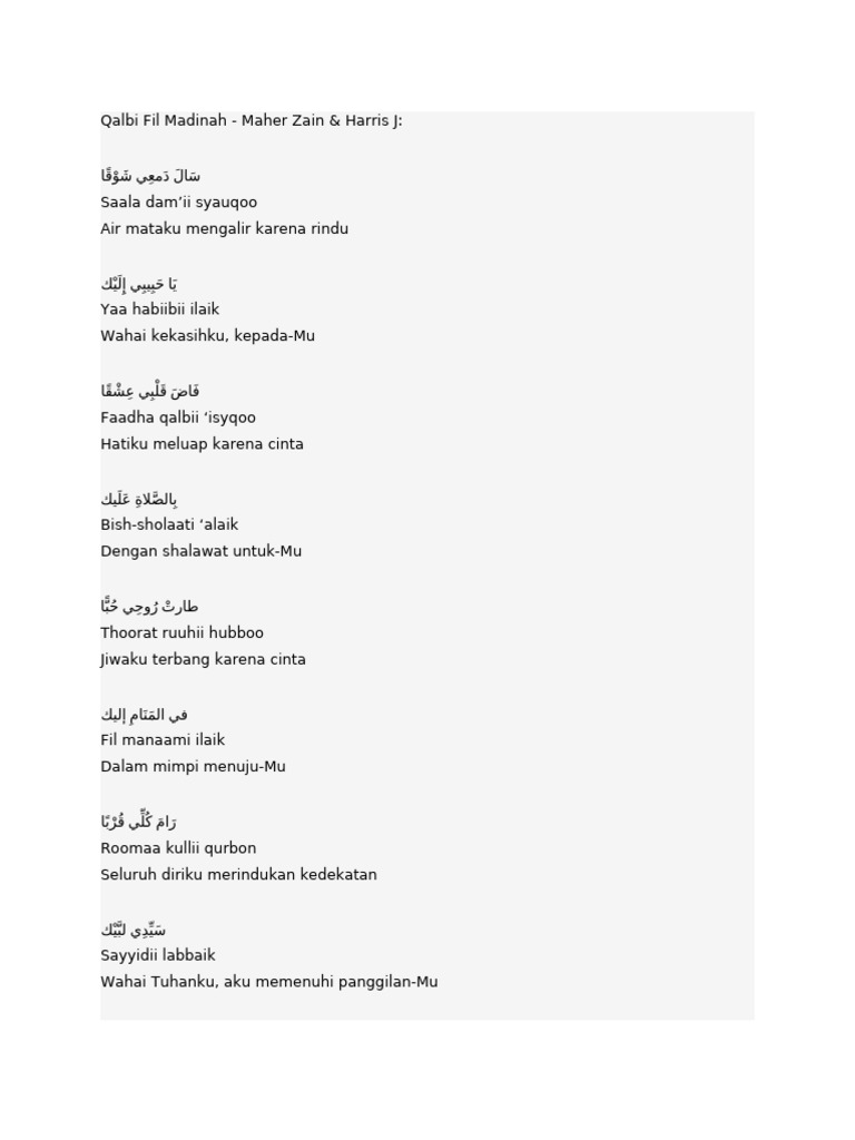 Lirik Qalbi Fil Madinah - Maher Zain | PDF