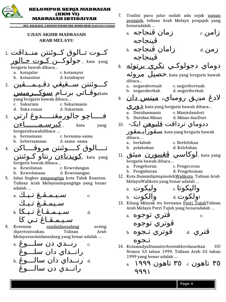 SOAL UAM ARMEL KLS 6 2025 | PDF