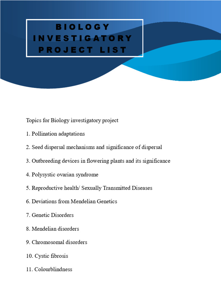Topics - For Biology Investigatory Project | PDF