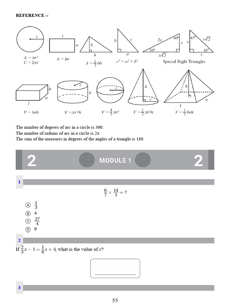 Barron's Diagnostic Digital SAT Module 1 Math | PDF | Force | Circle