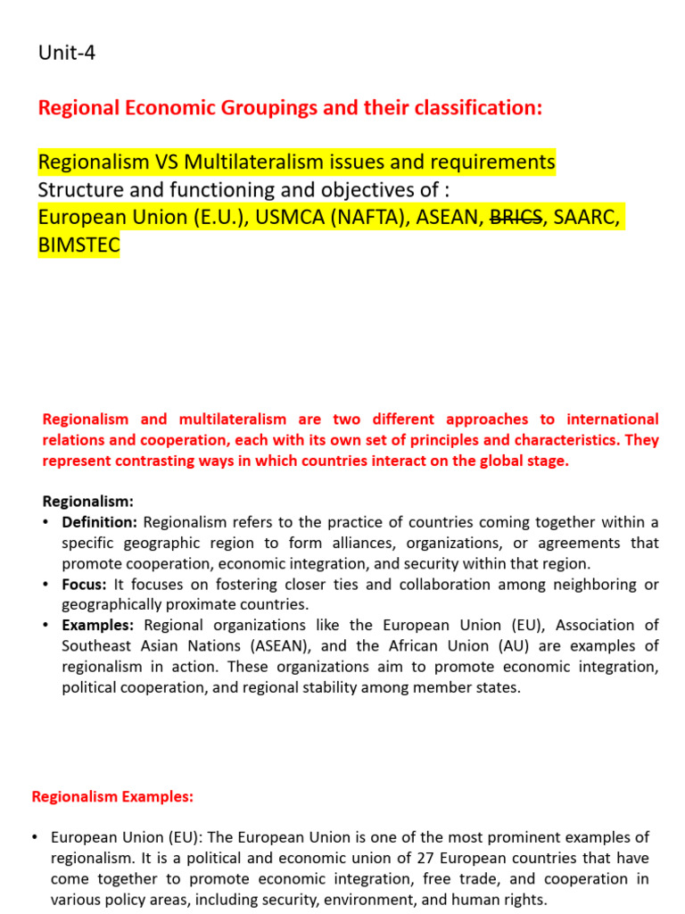Unit-4 - Regionalism and Multilateralism | PDF | Eurozone | European Union