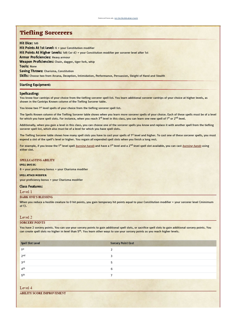 Tiefling Sorcerers _ Class Features _ Dungeons & Dragons 5e _ Statblocks & Sheets _ World Anvil ...