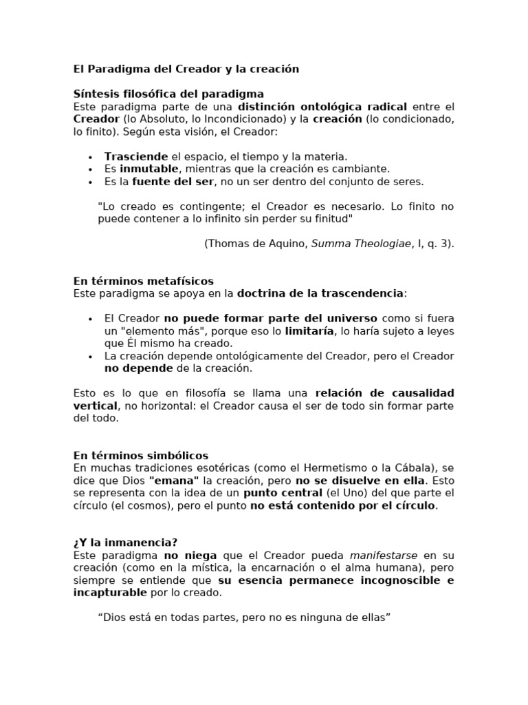 El Paradigma del Creador y la Creación | PDF