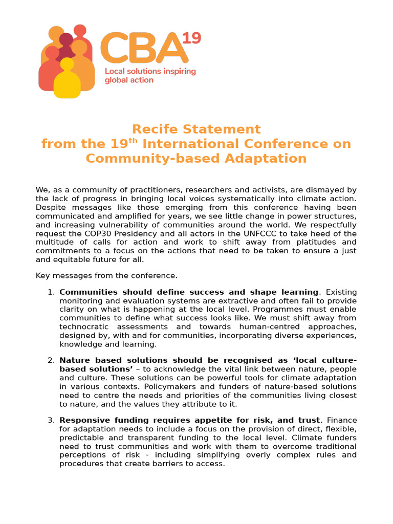 Recife Statement From CBA19 | PDF | Ecological Resilience | Natural Environment