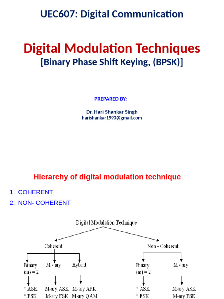 Lecture Digital Modulation Schemes Bpsk Pdf Modulation Telecommunications Engineering
