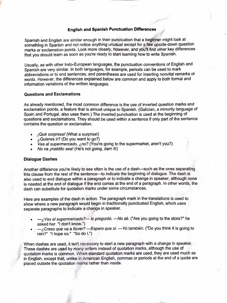 English and Spanish Punctuation Differences | PDF | Punctuation ...