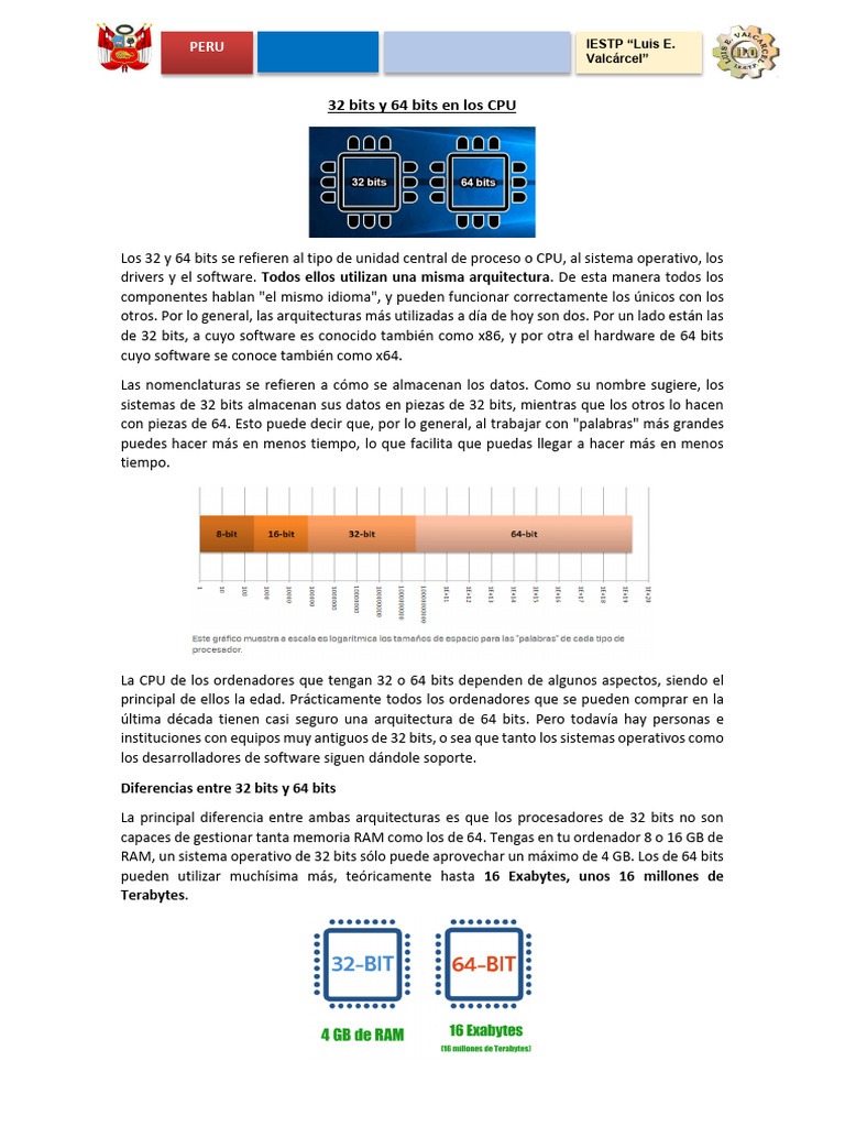 Diferencias entre CPU de 32 y 64 bits | PDF