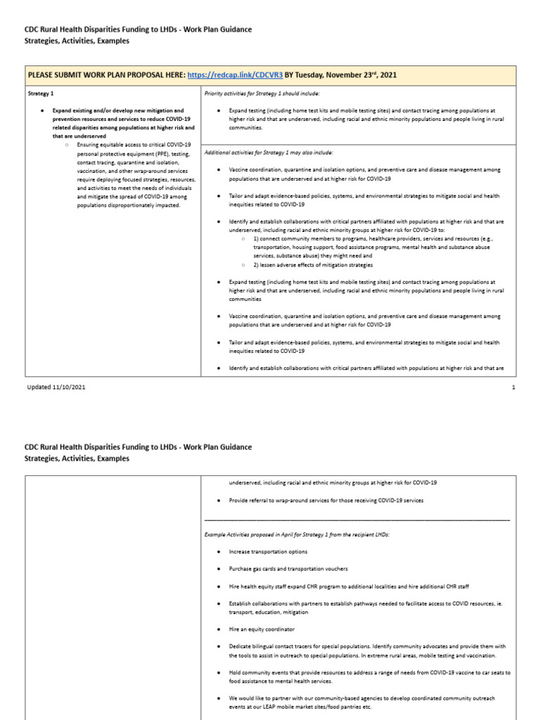 CDC Rural Health Disparities Work Plan Guide | PDF | Health Equity ...