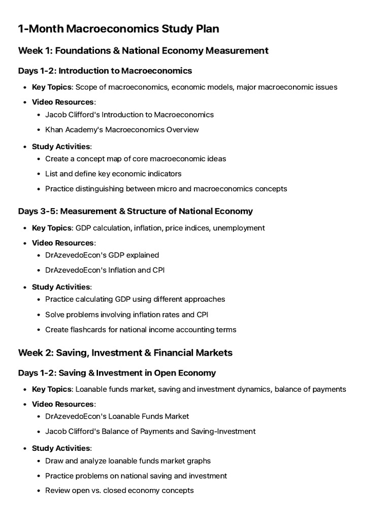 1-Month Macroeconomics Study Plan | PDF | Macroeconomics | Interest