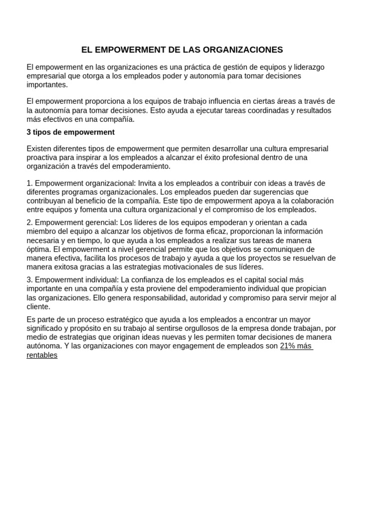 Empowerment en Organizaciones: Claves y Beneficios | PDF | Liderazgo ...