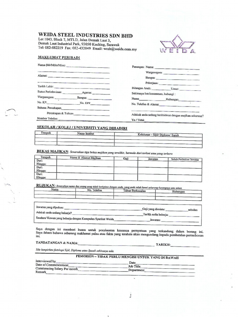Weida SISB-DL-Job Application Form 2023 | PDF