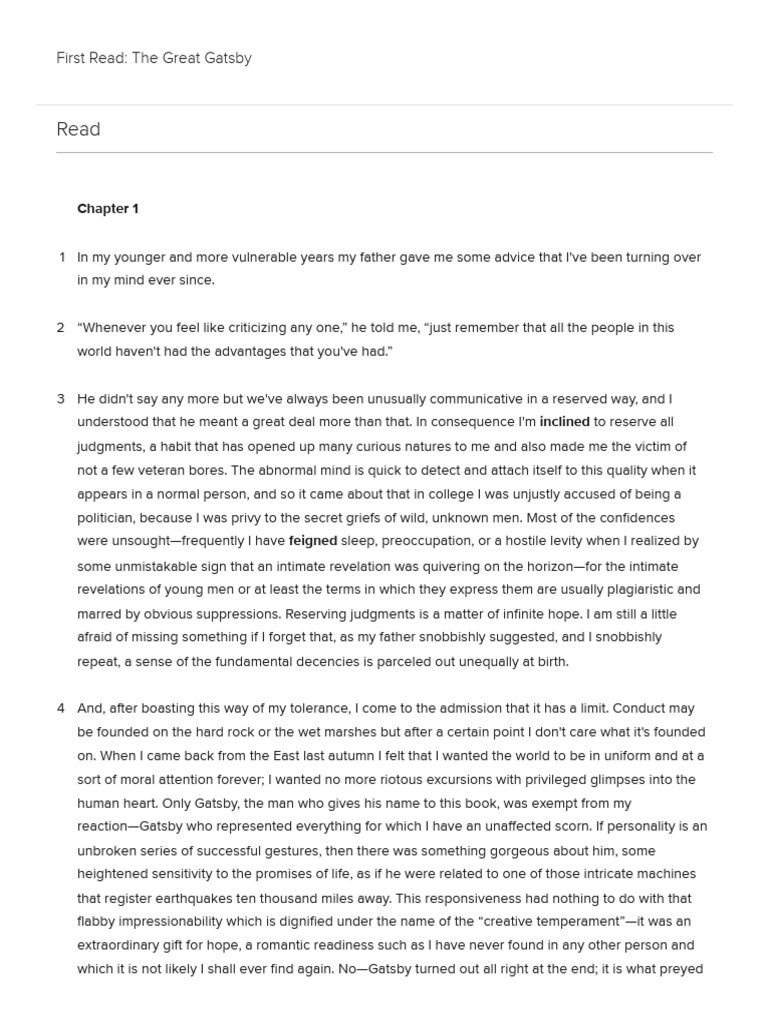 Hailey Harris - Read - The Great Gatsby | PDF