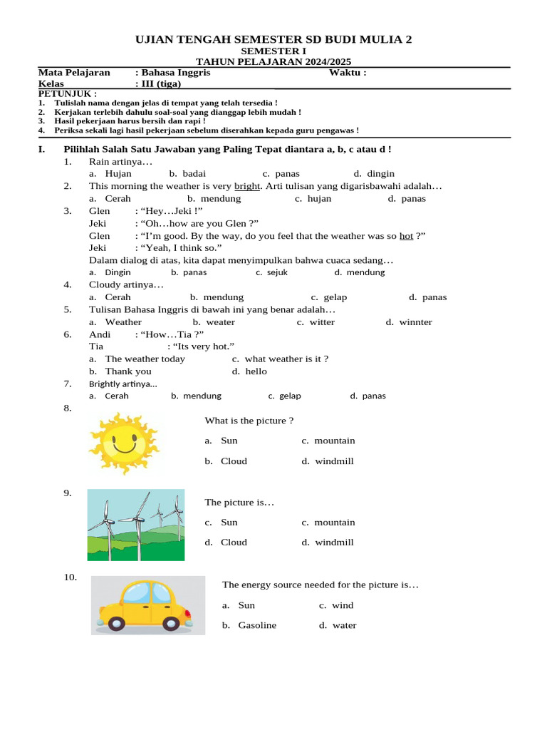 Uts B Inggris Kelas 3 TP 2024 2025 | PDF | Room | Home