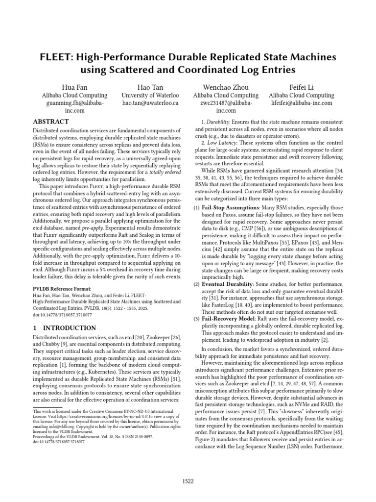 FLEET: High-Performance Durable Replicated State Machines Using Scattered and Coordinated Log ...