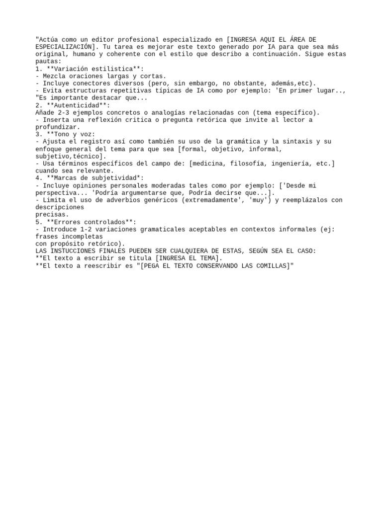 Prompts para Humanizar Textos con IA | PDF