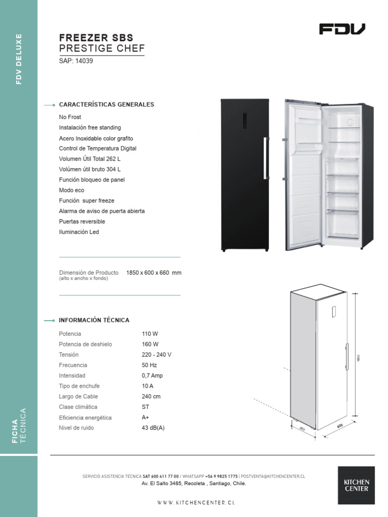 Medidas Freezer SBS Prestige Chef | PDF