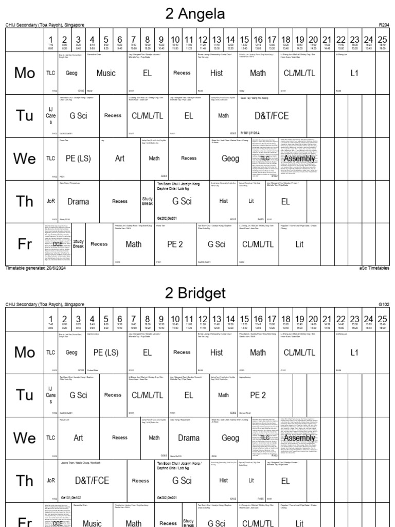 (2024) Sem 2 Sec 2 Class Timetable - Final | PDF | Singapore | World Politics