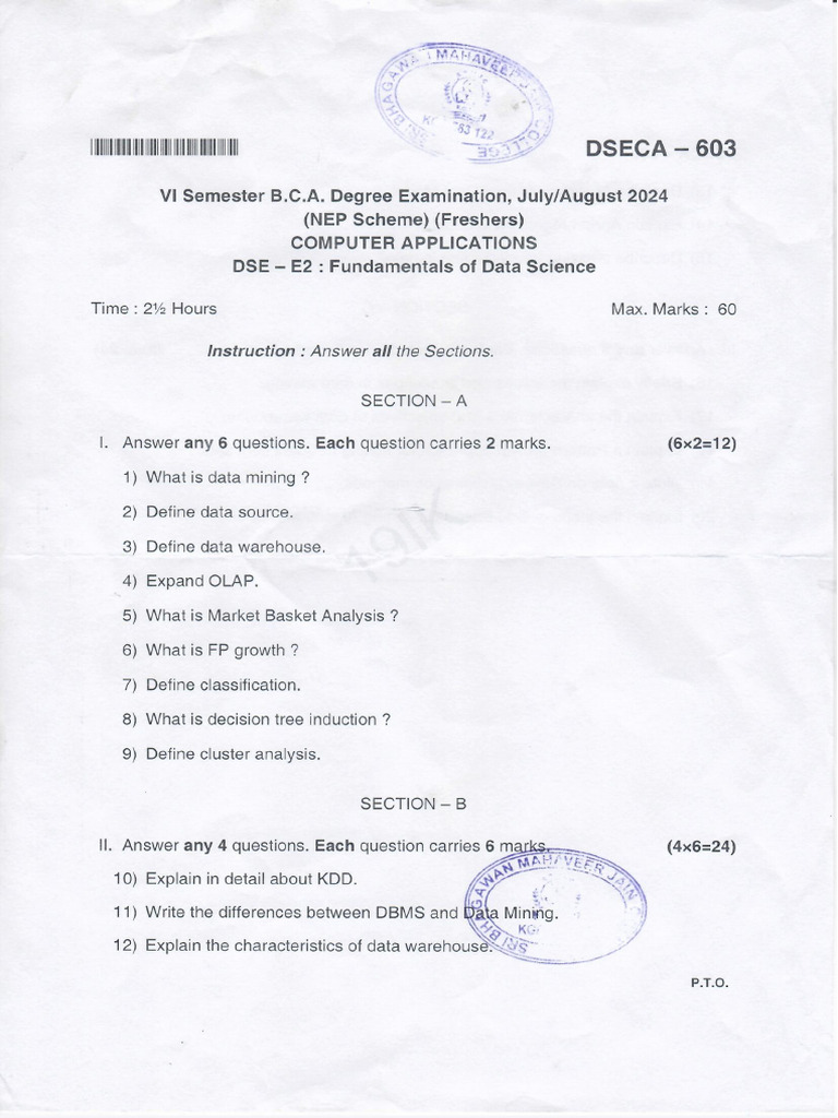 6th Sem BCA Fundamentals of Data Science NEP 2024 3 | PDF