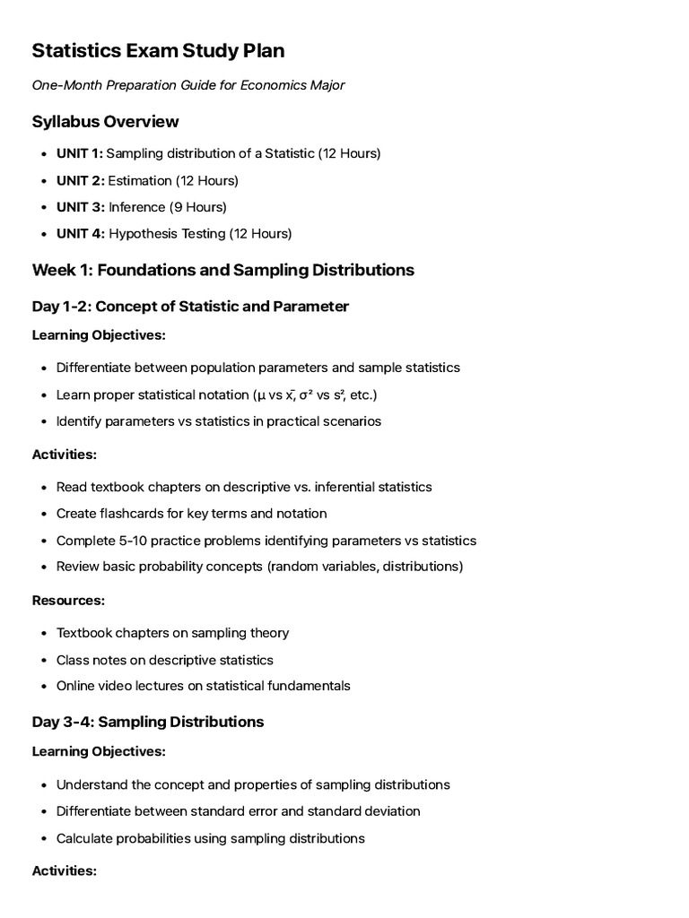 One-Month Statistics Exam Prep Guide | PDF | Statistics | Sample Size ...