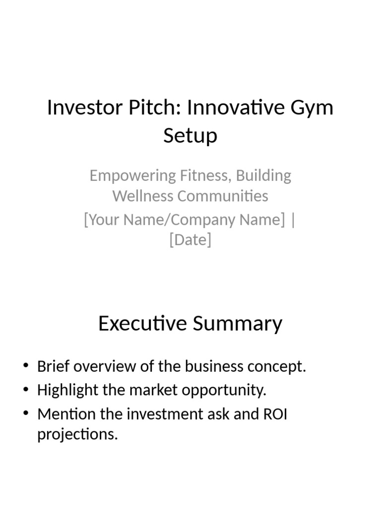 Innovative Gym Investor Pitch Document | PDF | Marketing | Investing