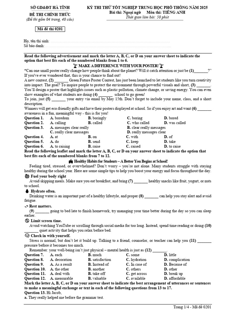 De Thi Thu Tot Nghiep THPT 2025 Mon Tieng Anh So GDDT Ha Tinh | PDF | Luke Skywalker | Obi Wan ...