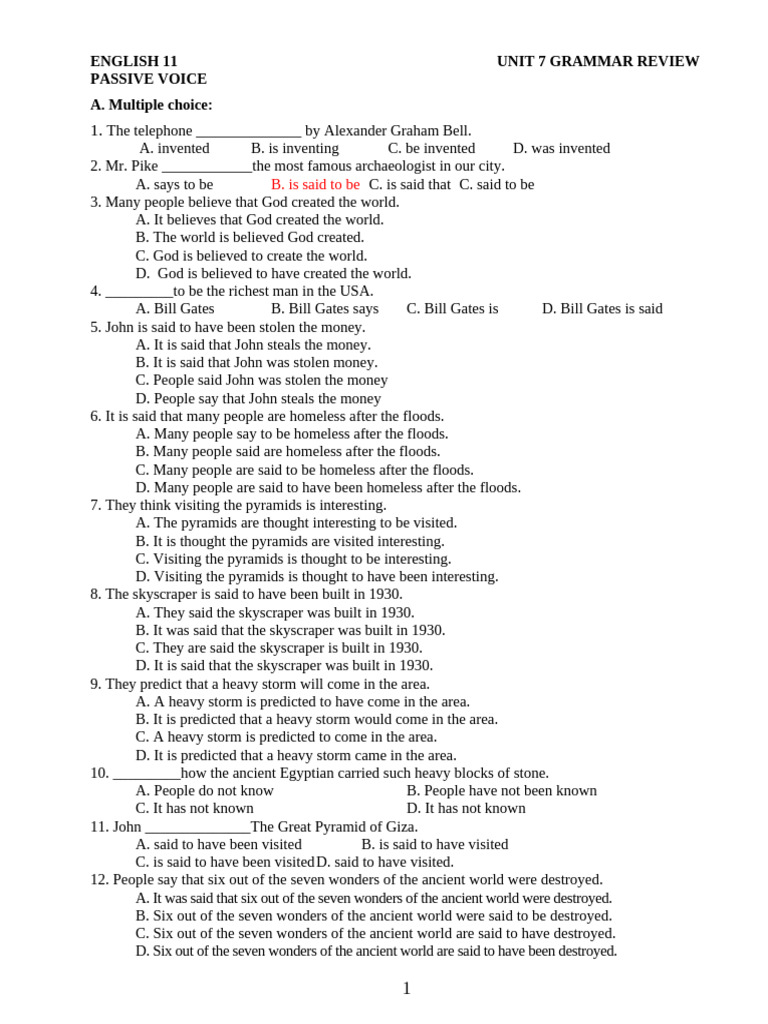 Passive Voice Grammar Review Quiz | PDF