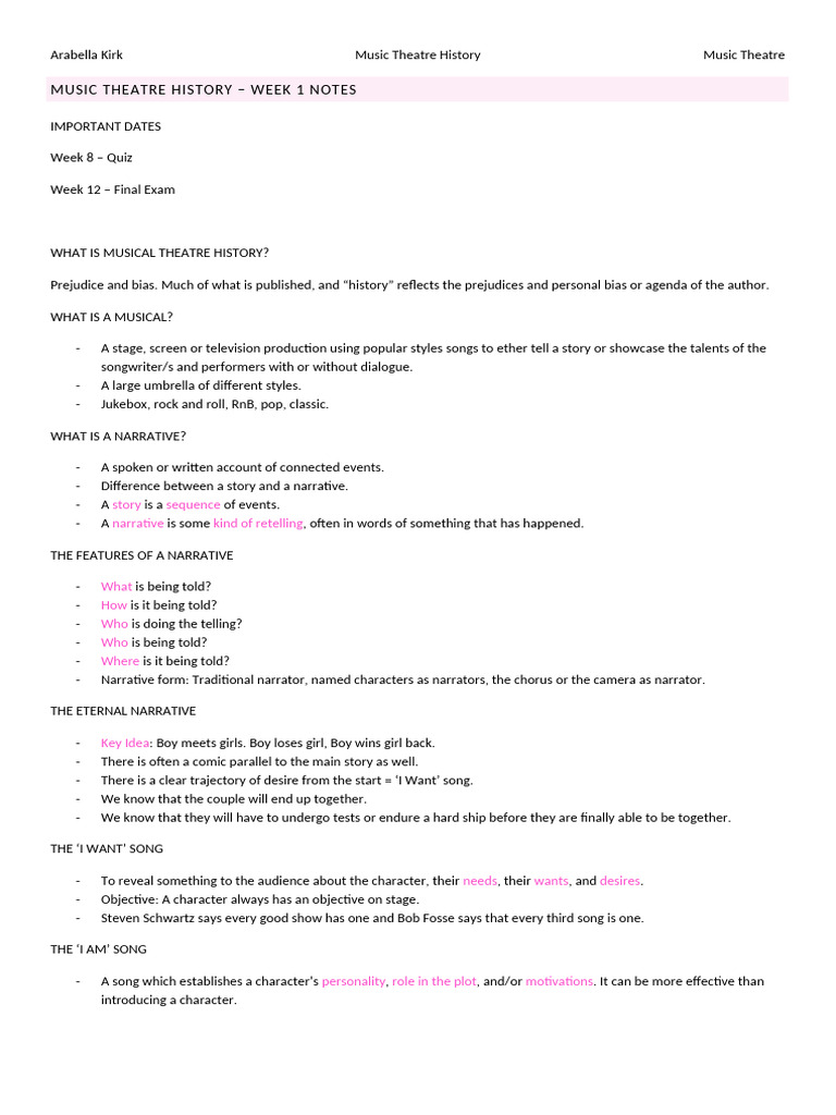 Music Theatre History - Week 1 Notes | PDF | Gilbert And Sullivan | Theatre