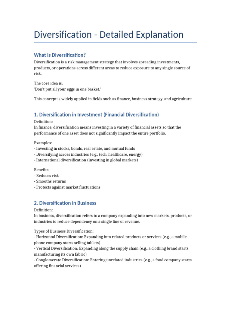 Diversification Detailed Explanation | PDF | Diversification (Finance ...
