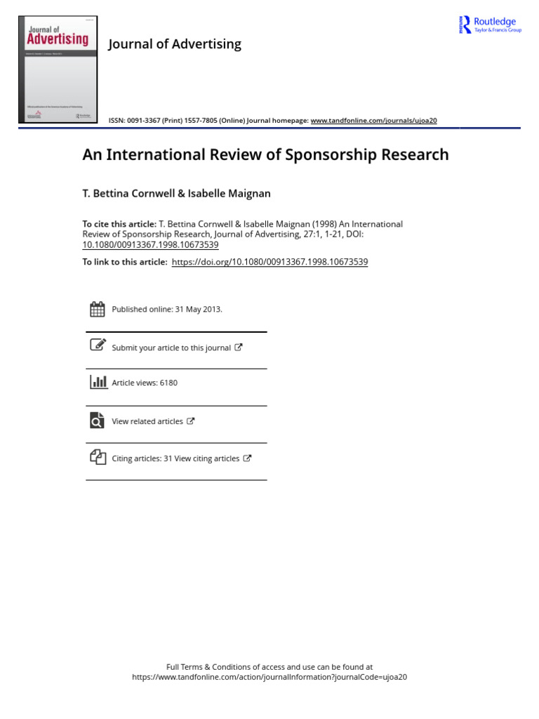 International Sponsorship Research Review | PDF | Marketing | Sponsor ...